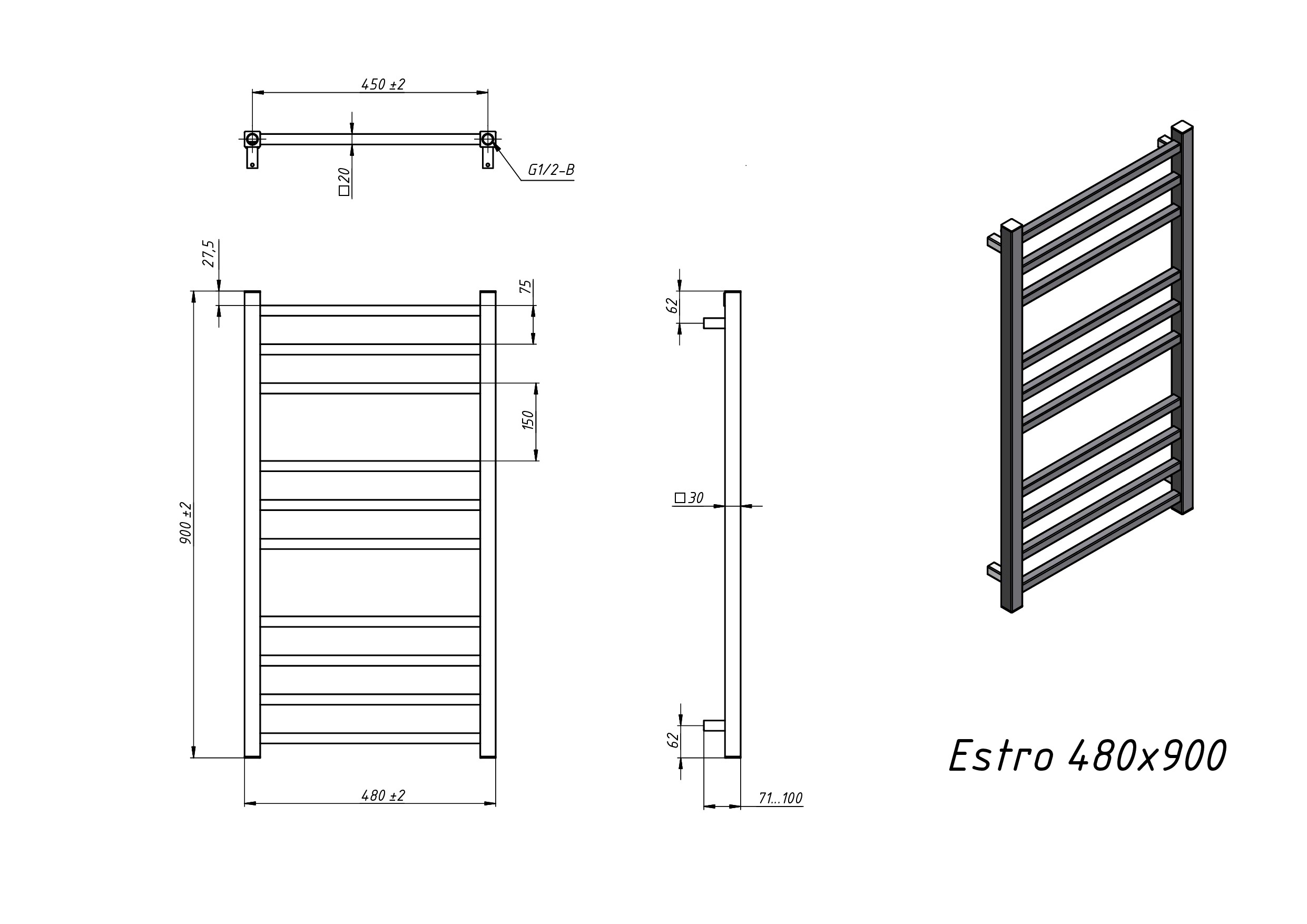 Полотенцесушитель электрический Grota Estro 480x900 черный